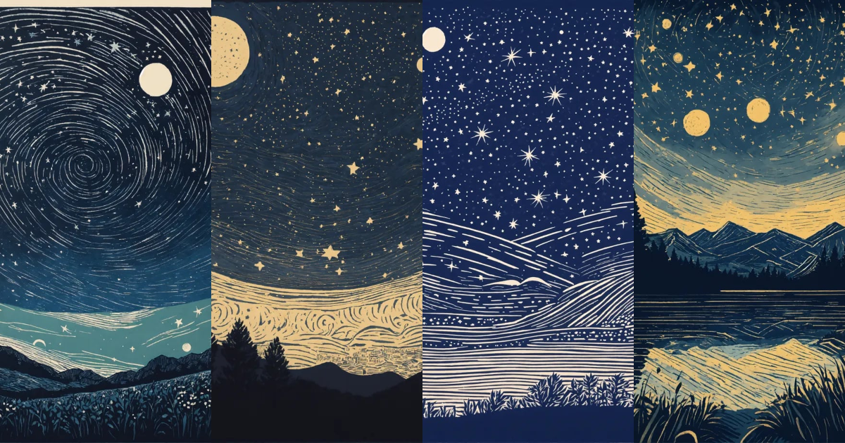 Lexica - Linocut illustration of a starry night sky
