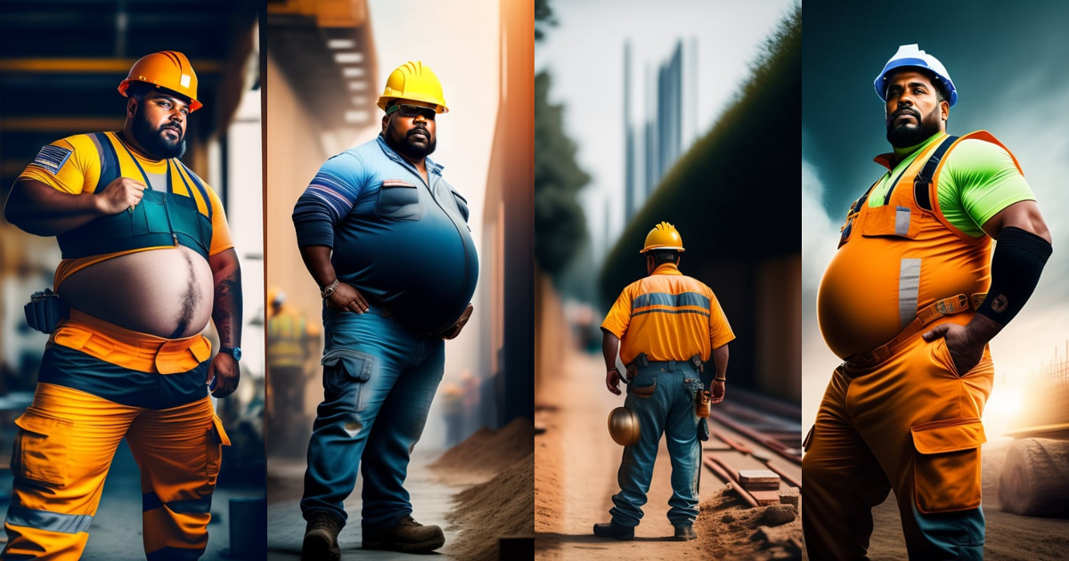 Lexica - A construction worker, with a (very large belly), amateur photo