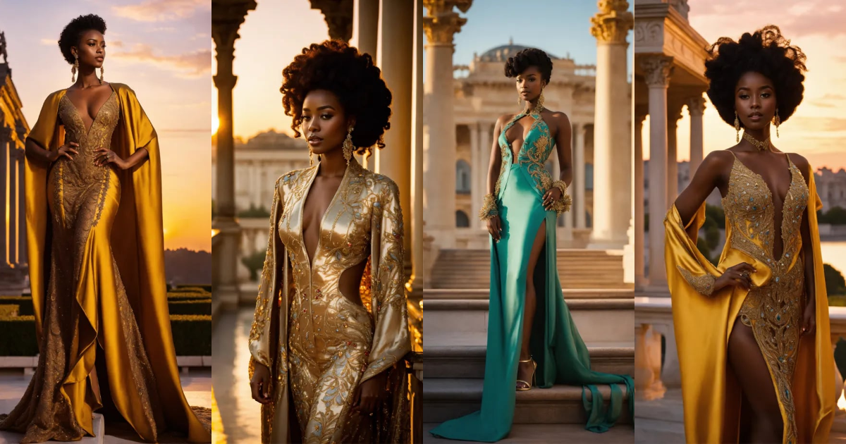 Lexica - Alien queen, dark skin, pinned up natural hair. embellished ...