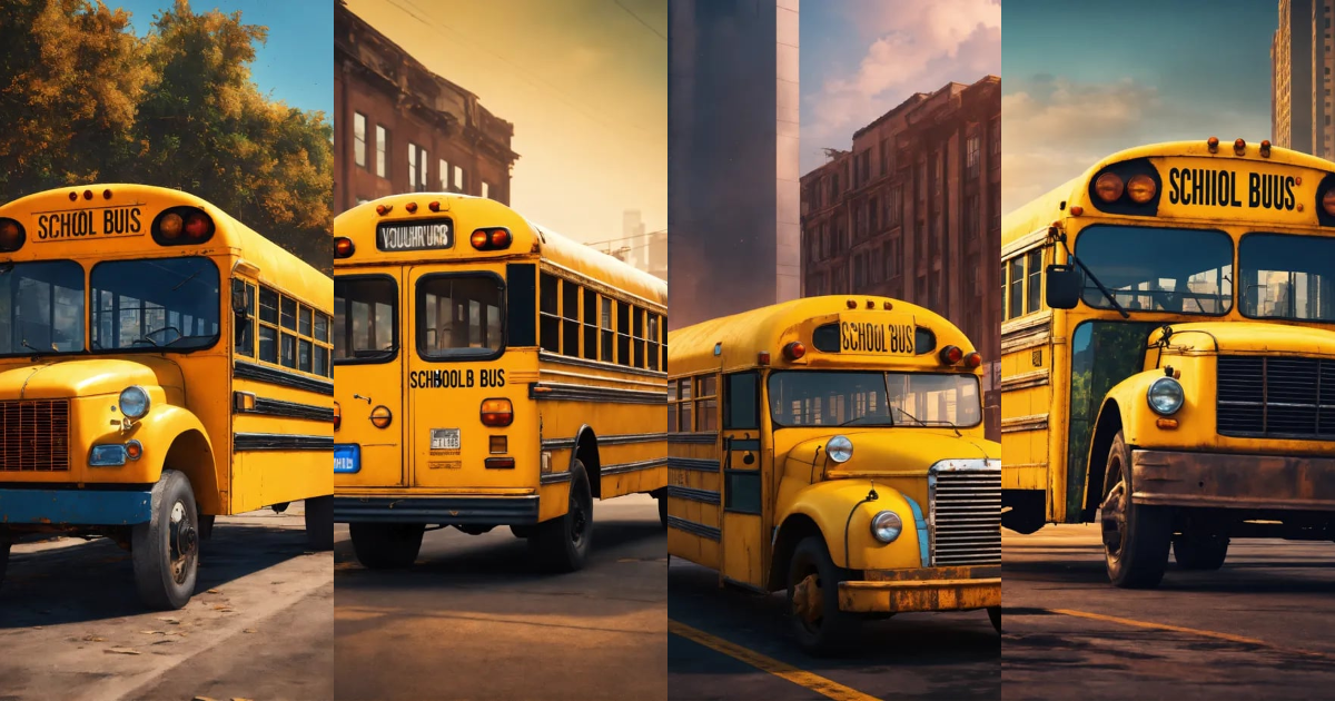 Lexica - Side view of an old beat up yellow school bus. realistic, vivid colors octane render ...