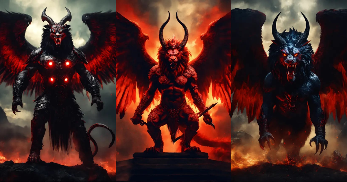 Lexica - Very angry scary possessed Pazuzu horned demon lion face red ...