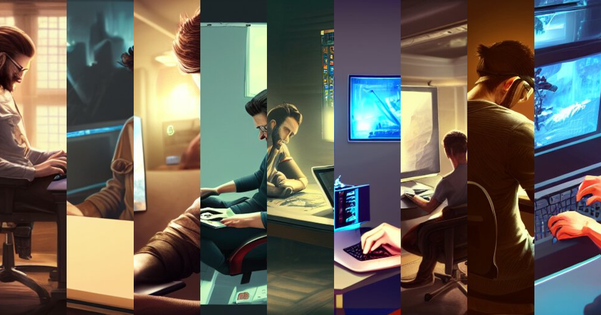 Lexica - Realistic successful man typing on laptop in gaming room, artstation trends, future ...