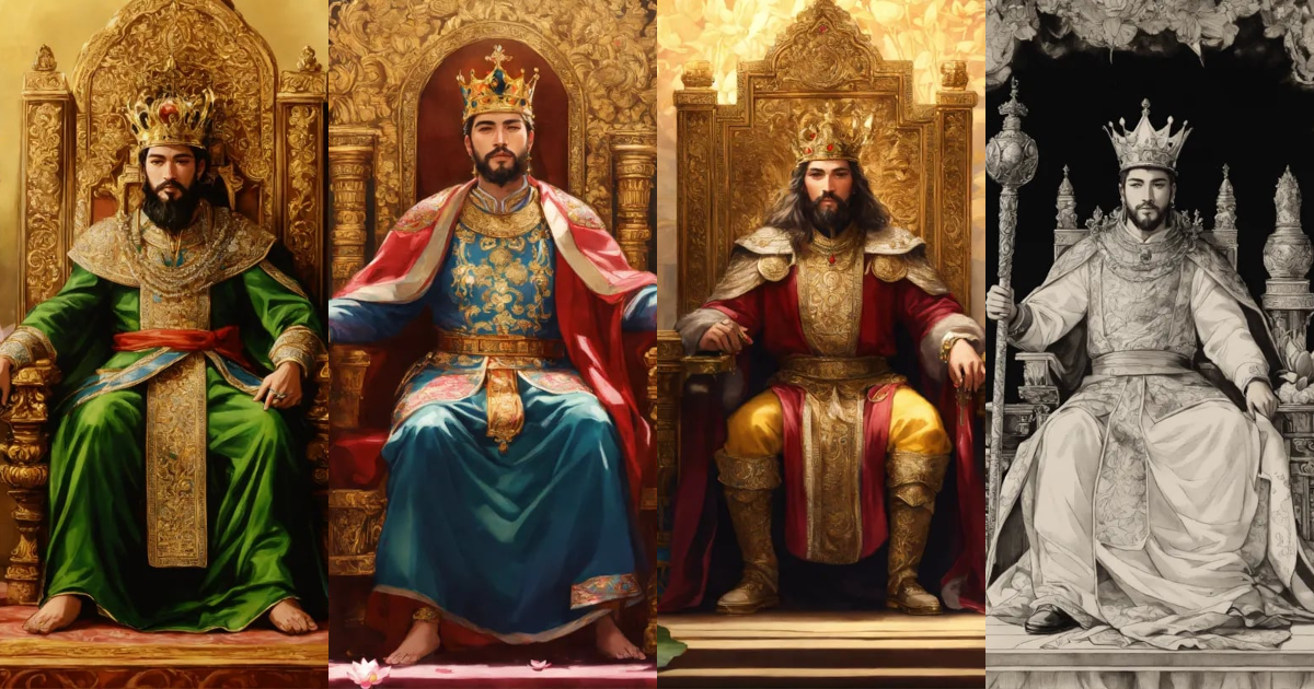 Lexica - Realistic drawing, king sitting on his throne with his scepter ...