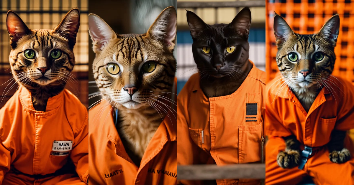 Lexica - A humanoid havana brown cat wearing inmate orange jumpsuit ...