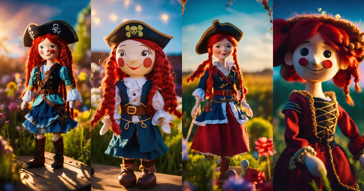 Lexica - One wooden puppets, a red-haired girl with braids, happy ...