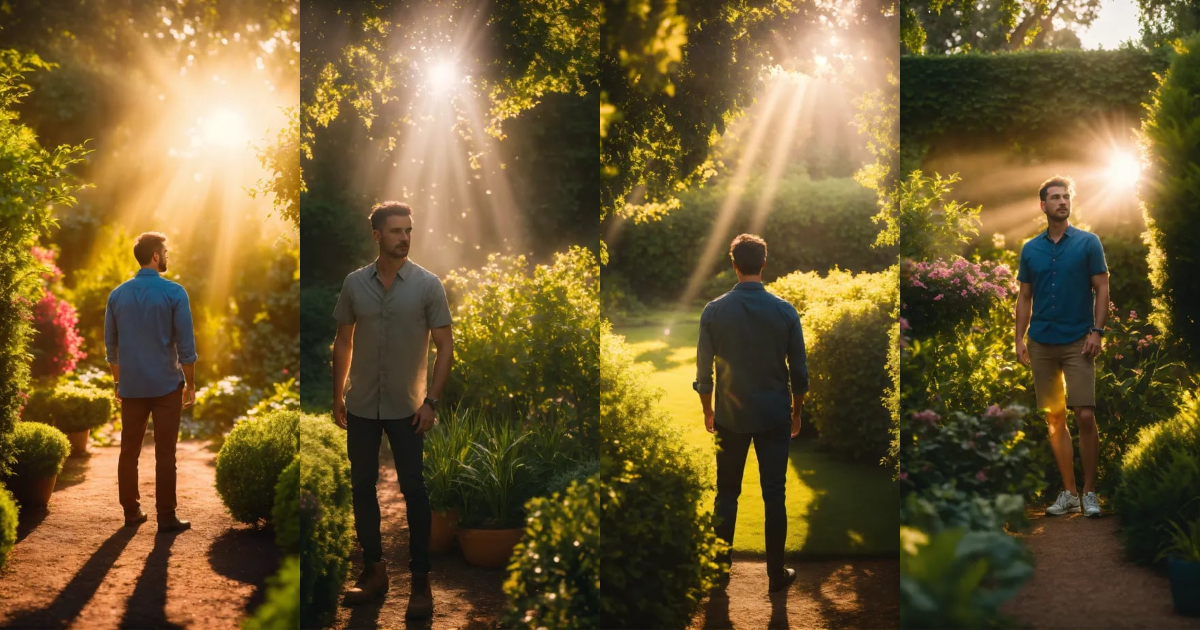Lexica - Adam standing in bushes speaking with god, a ray of light ...
