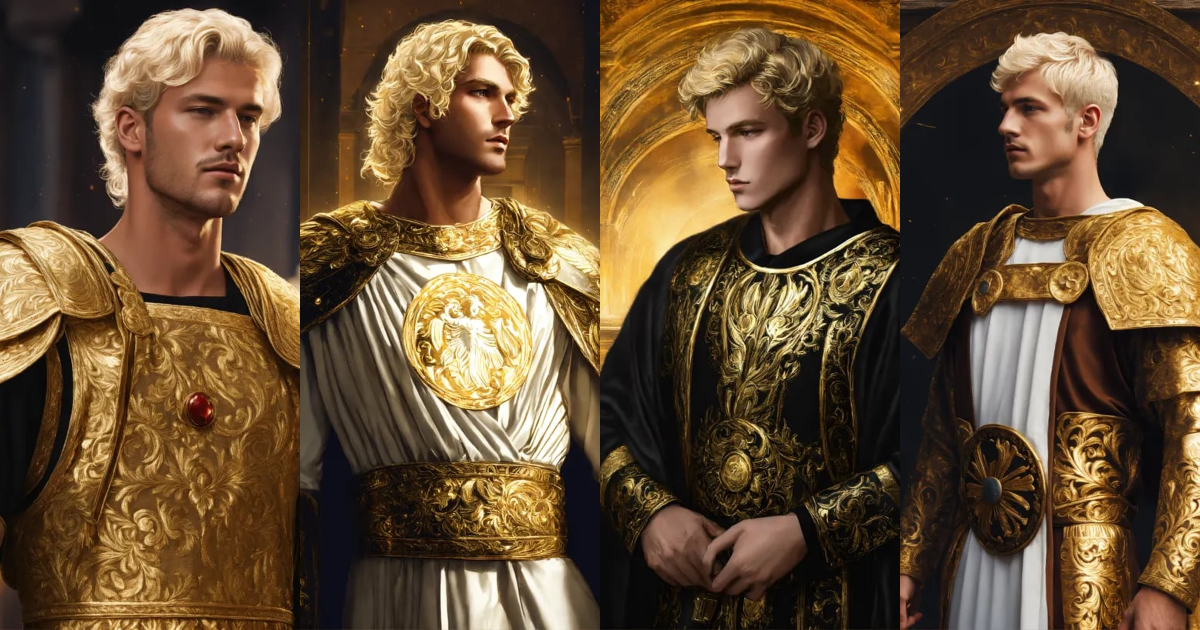Lexica - Blond white Roman man, in black and gold noble robe/suit ...