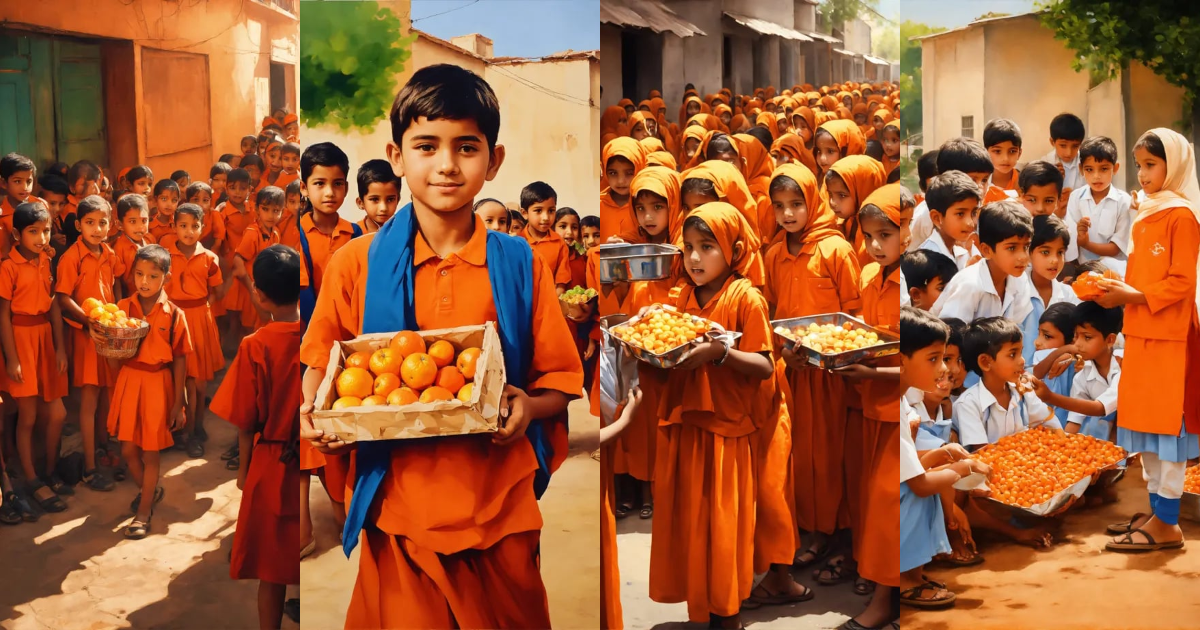 Lexica - A painting with a white background showing school children ...