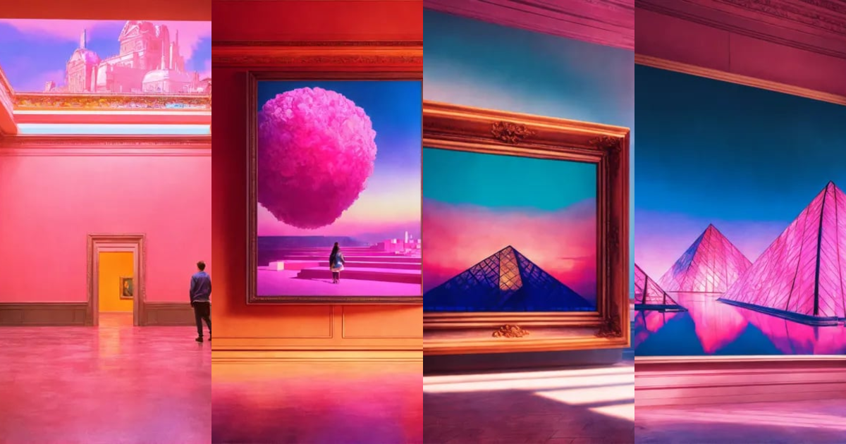 Lexica - Large room at the louvre with massive framed painting on the ...