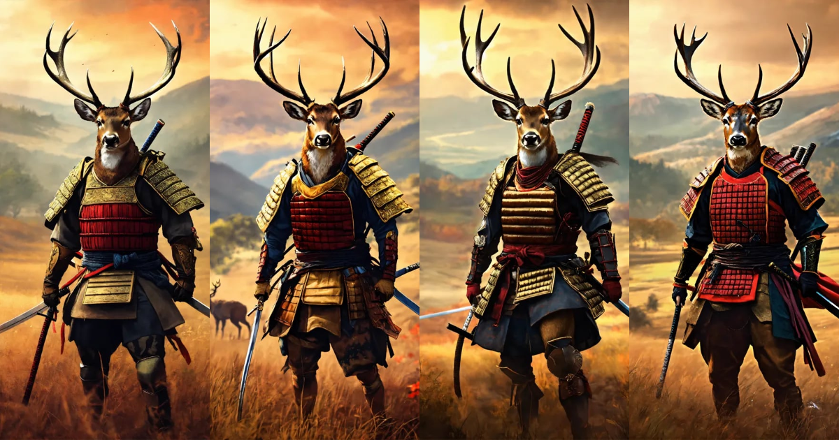 Lexica - Deer samurai. Battlefield. Hyper realistic.