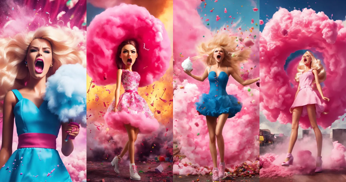 Lexica - Digital art screaming Angry Barbie doll destroying the world ...