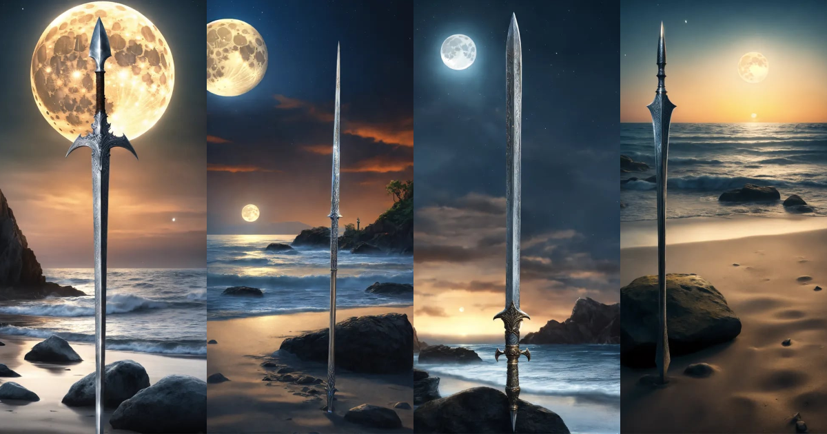 Lexica - 8k, picture of a very long lunar-silver spear, very detailed ...