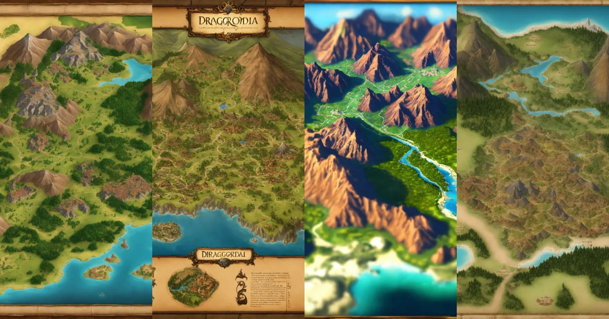 Lexica - Dragordia parchment map, with towns, roads, dungeons, forests ...