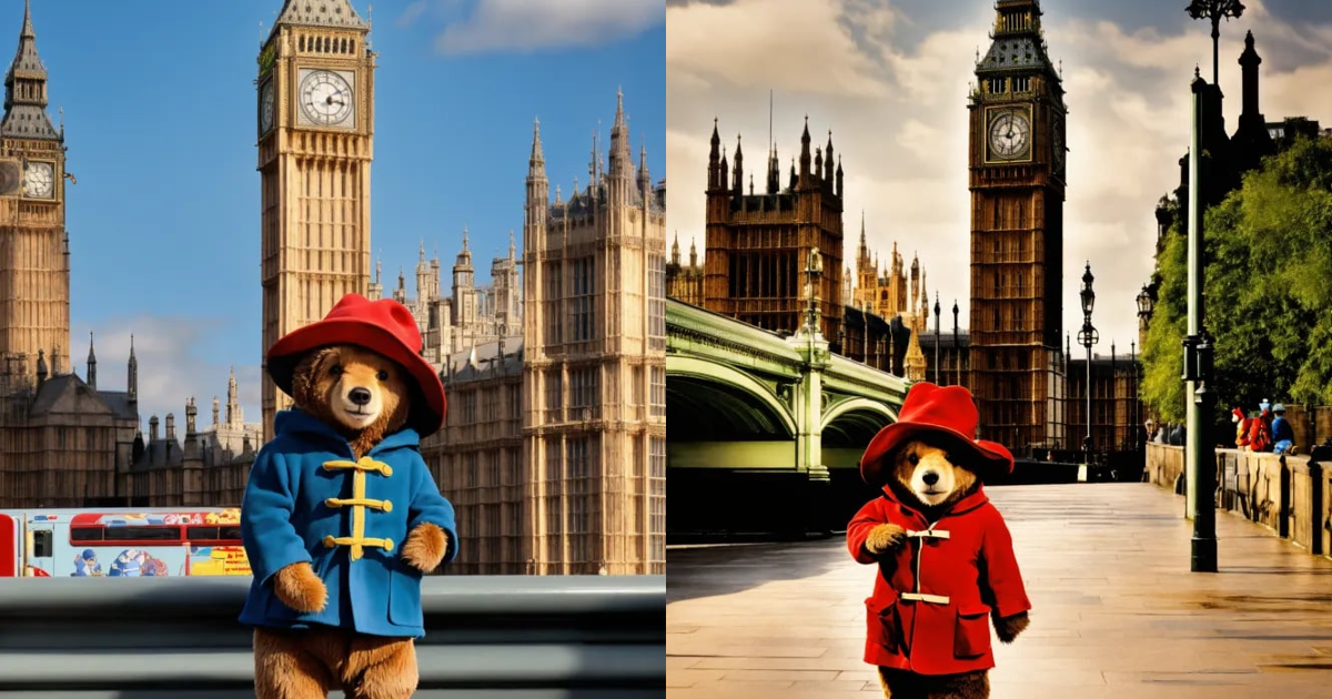 Lexica - Paddington Bear, background Big Ben.