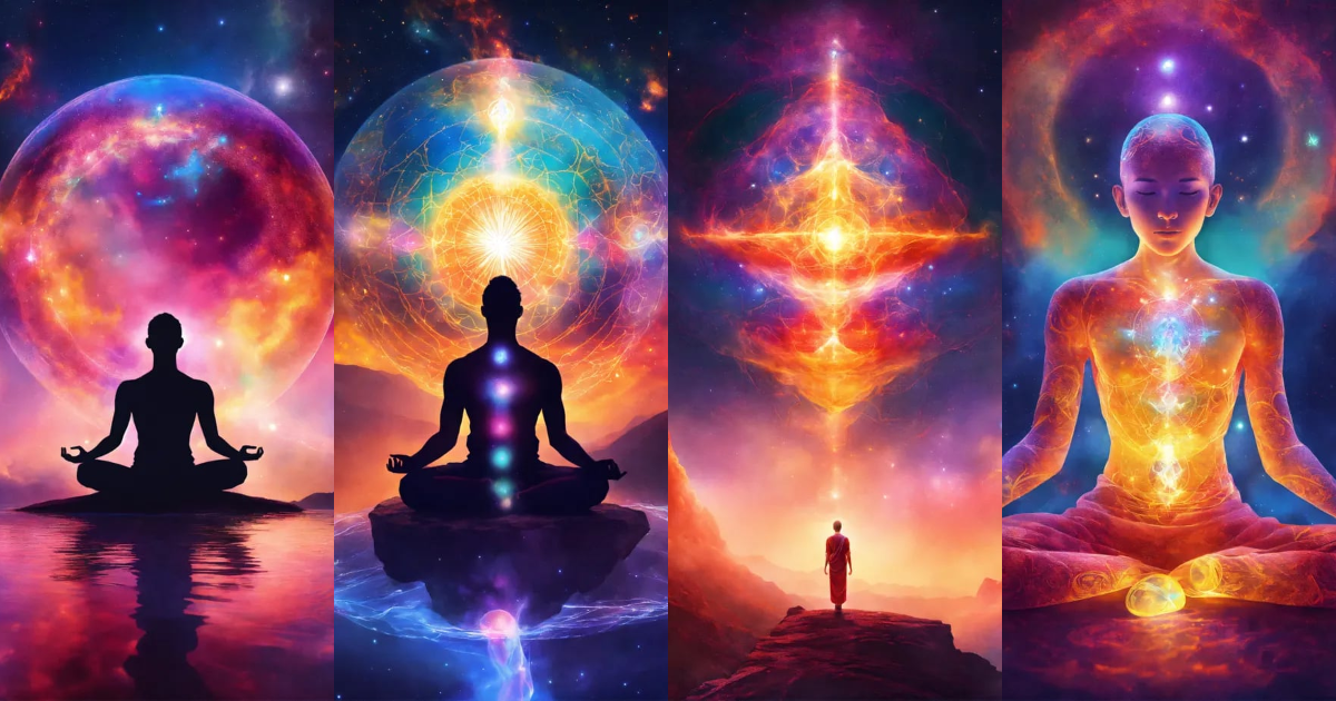 Lexica - A person meditating, with their translucent astral form/body ...