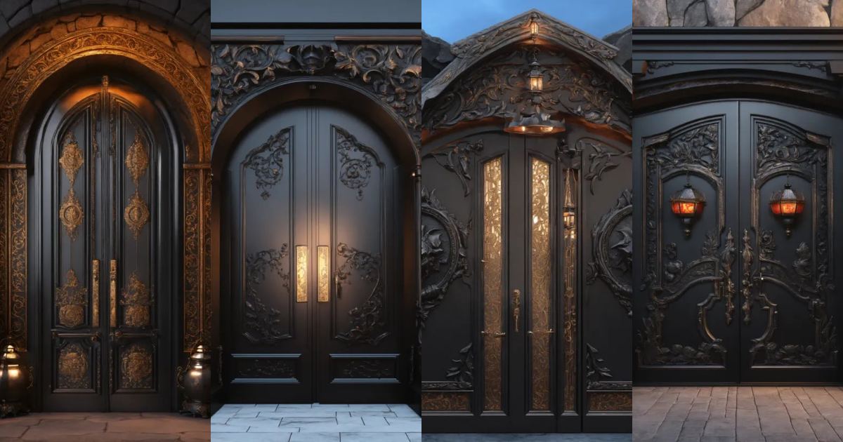 Lexica - 3D double castle doors black obsidian engraved with vampires ...