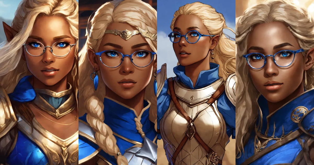 Lexica - A very brown skinned half elf woman, wearing glasses with deep ...