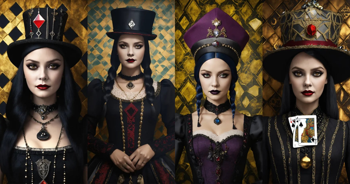 Lexica - Elaborate Gothic Wednesday Addams queen of diamonds, she is 40 ...
