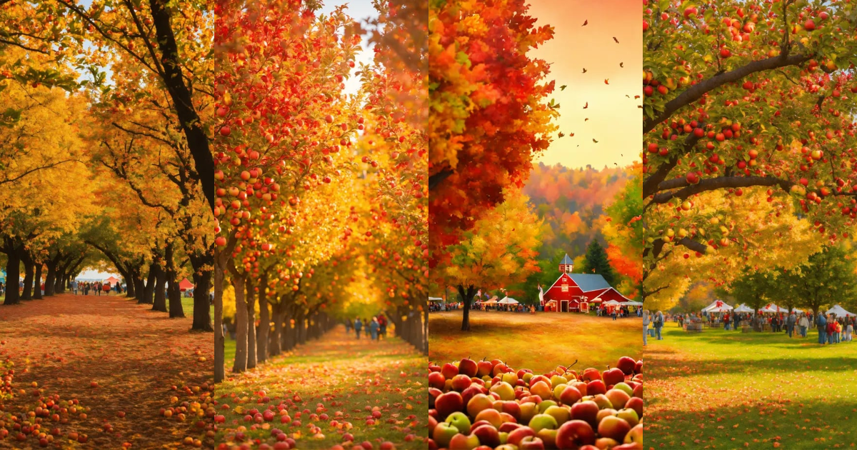 Lexica - Fall festival apple orchard scene with trees changing colors