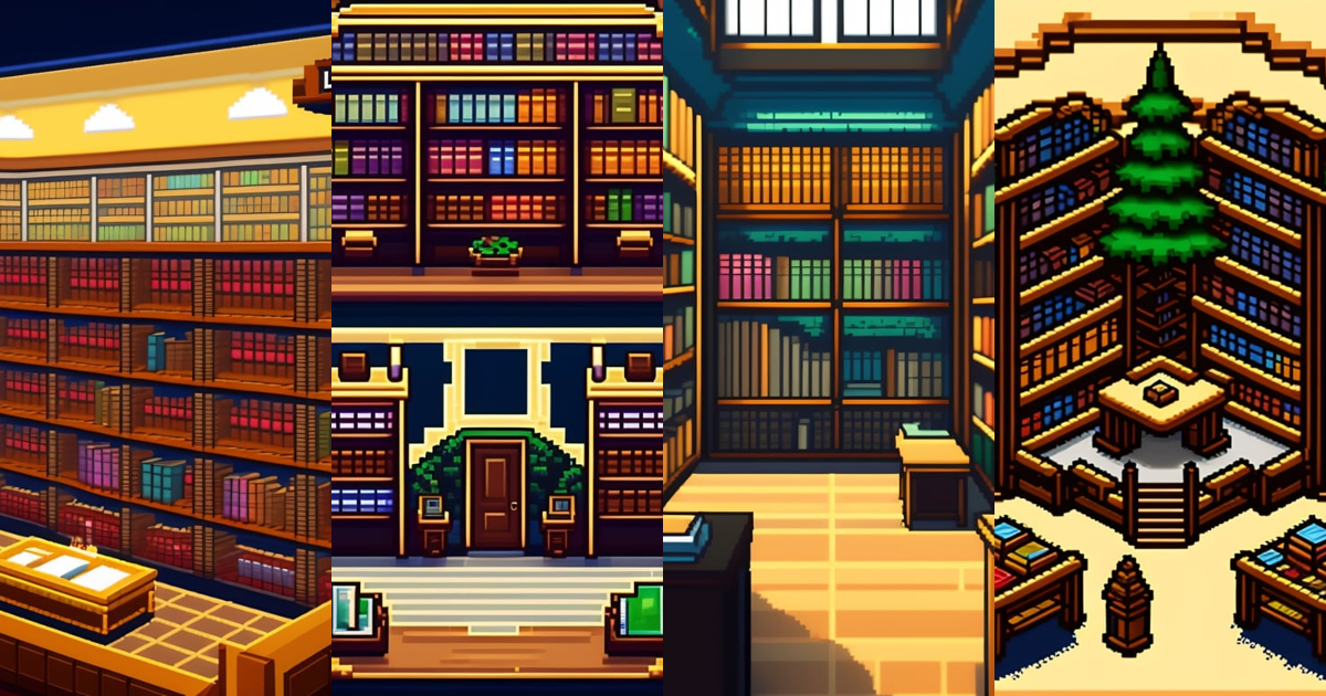 Lexica - Detailed cute pixel art of library interior