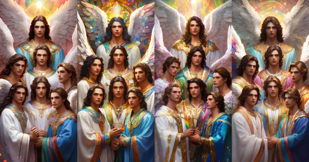 Lexica - Group of 7 beautiful and perfect male Angels, detailed and ...