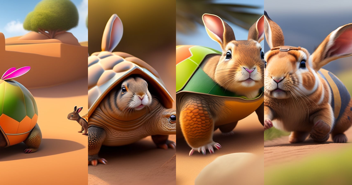 Lexica - As the race unfolds, depict rabbit racing ahead, showcasing ...