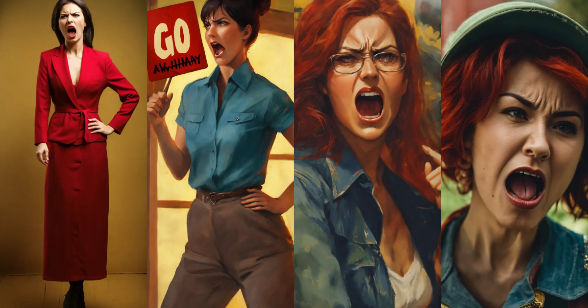 Lexica - The angry woman screams and points "go away"