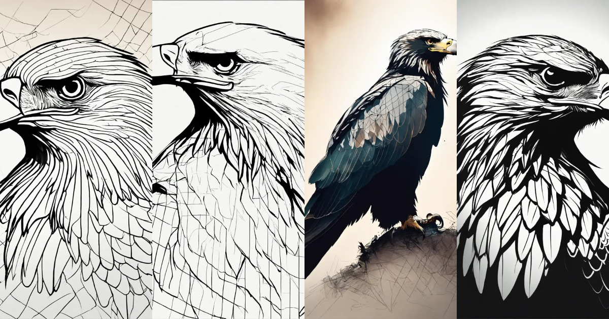 Lexica - Create a sketch of the eagle silhouette, black, single lines ...