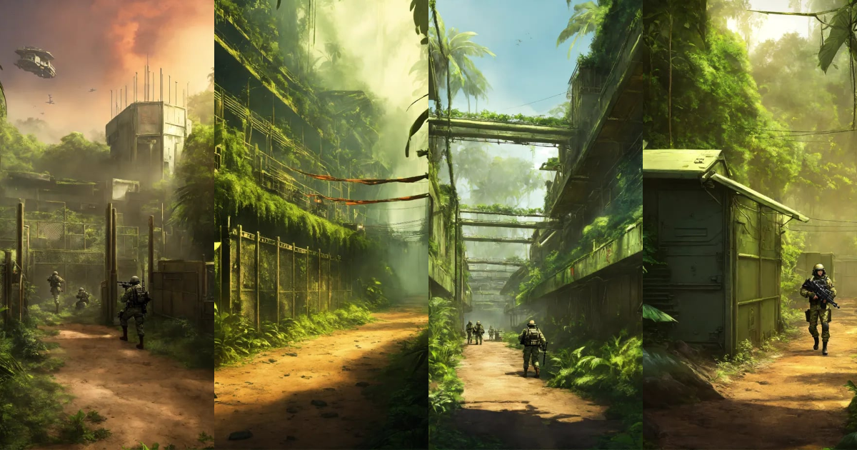 Lexica - Active sci fi military jungle compound, military fence, jungle ...