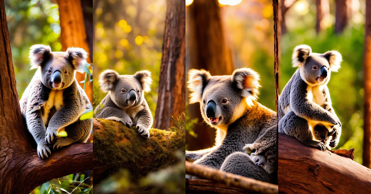 Lexica - Koala bears with fuzzy glowing ears in yosemite national park