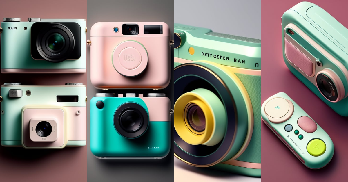Lexica - Handheld pocket camera designed by Dieter Rams. Pastel colors.