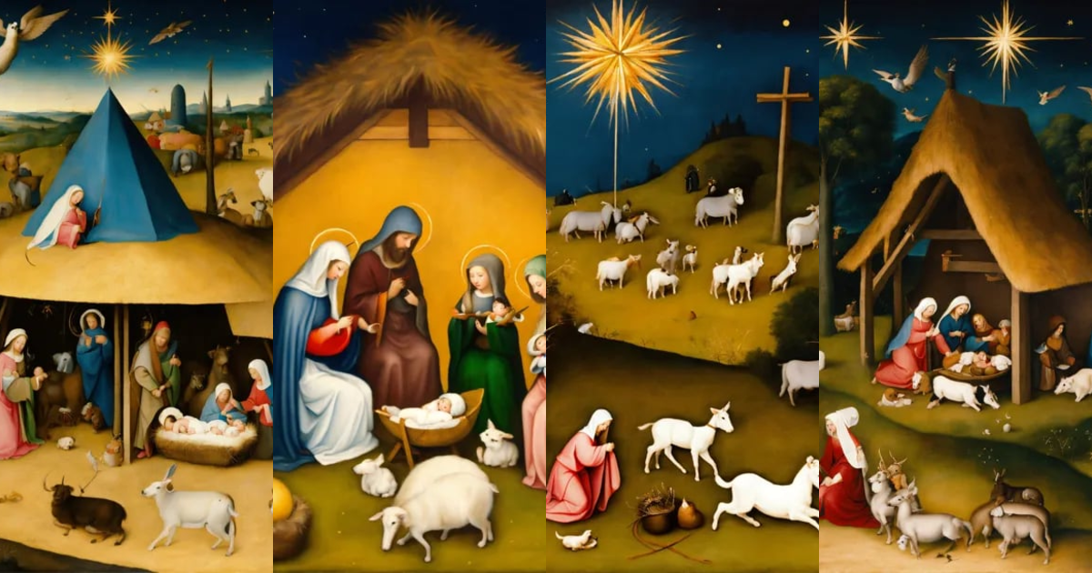 Lexica - Nativity Scene, a colorful painting in the style of Hieronymus ...