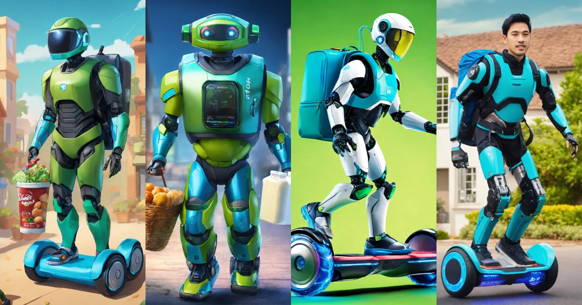 Lexica - A passionate male robot on hoverboard, realistic man face ...