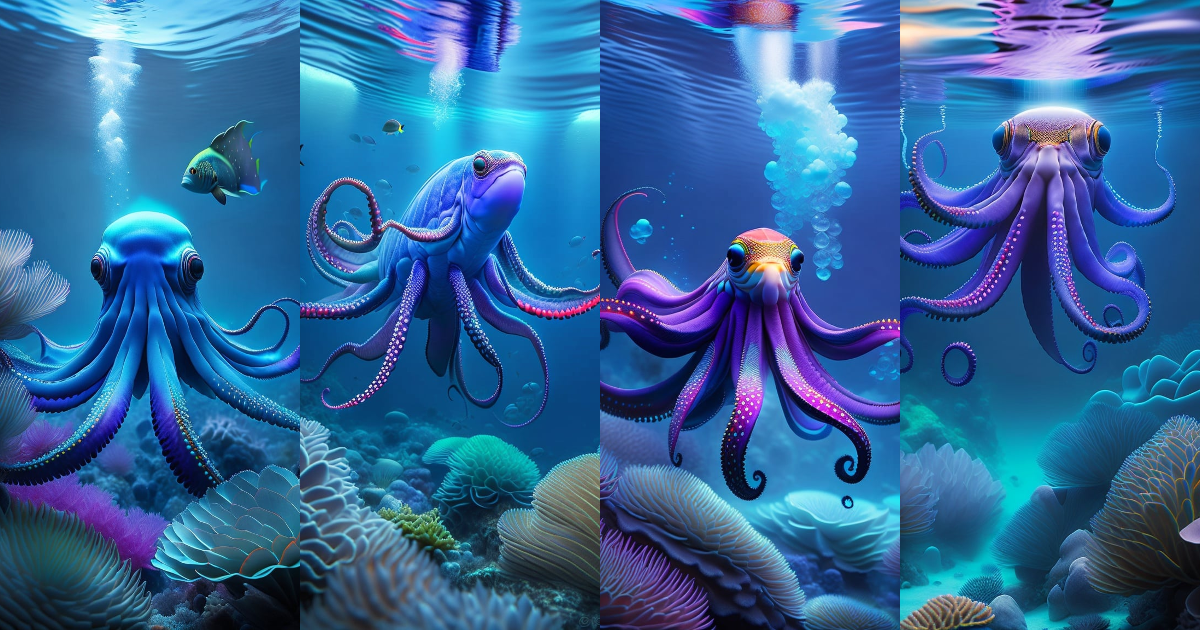 Lexica - Octopus, ocean, darkness, bright color blue, underwater, sea ...