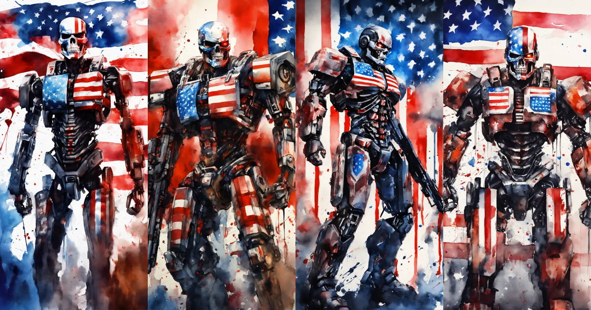 Lexica - Angry American flag cyborg flying in brutal terminator costume ...
