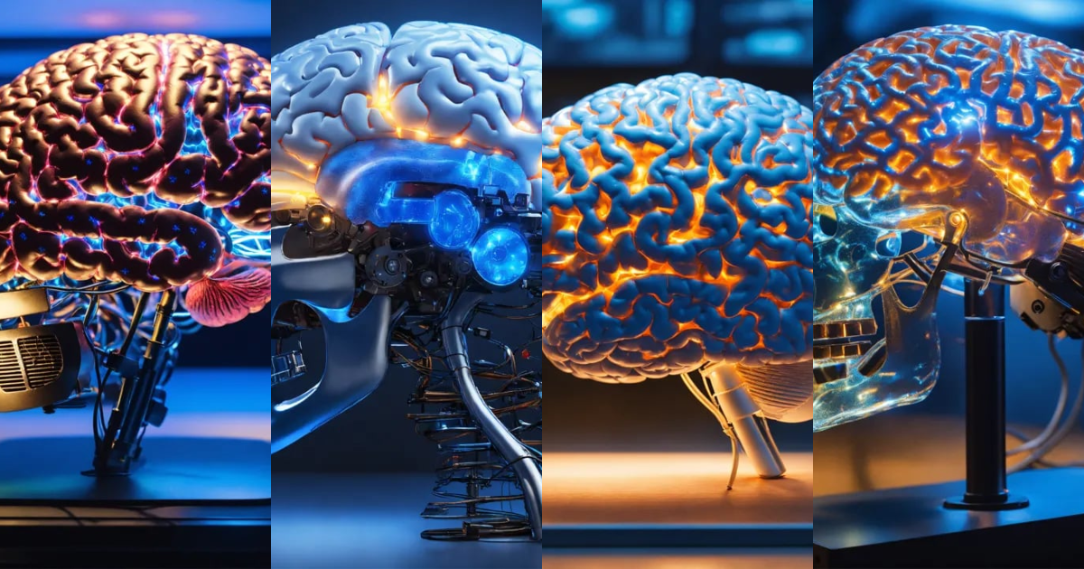 Lexica - "illuminated thought process", glowing brain center stage ...