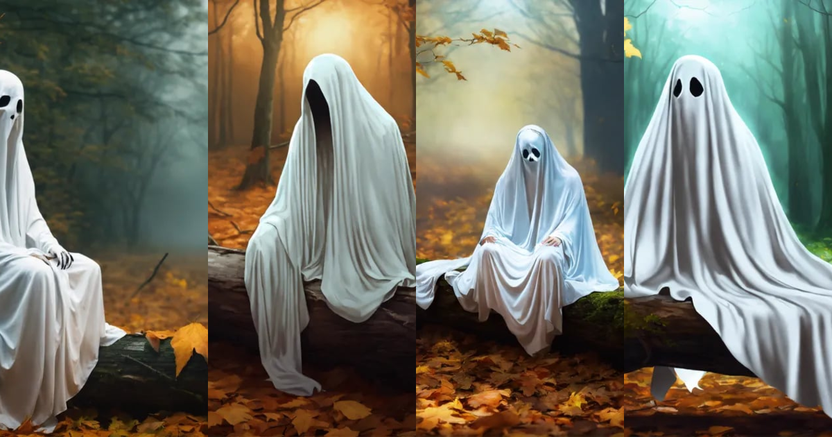 Lexica - Create a digital art piece featuring a white ghost sitting on ...