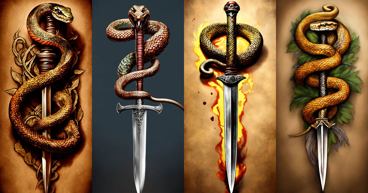Lexica - Snake coiled around dagger tattoo design realistic