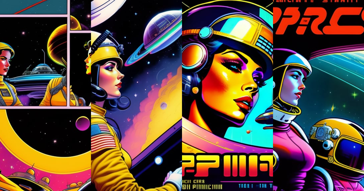 Lexica - Retro space captain giving commands to the crew in spacecraft ...