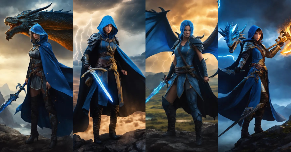 Lexica - Fantasy setting female with dragon head with blue scales and a ...