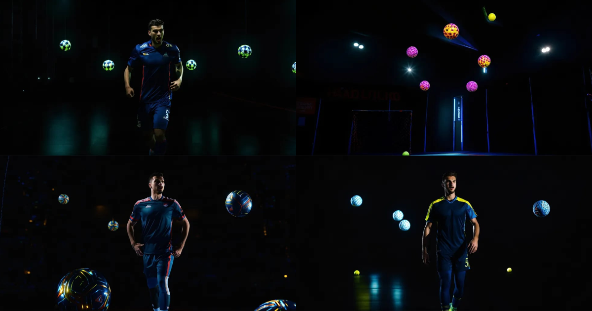 Lexica - Design an image featuring 50 illuminated handballs forming ...