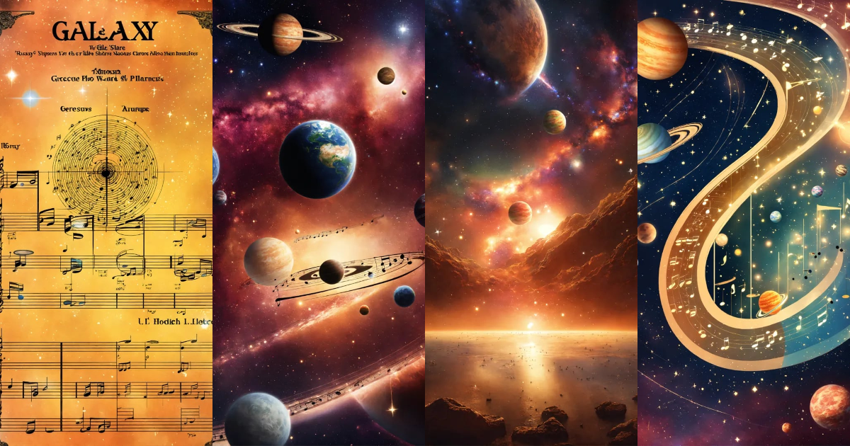Lexica - Sheet music, notes, eights note, galaxy, stars, planets