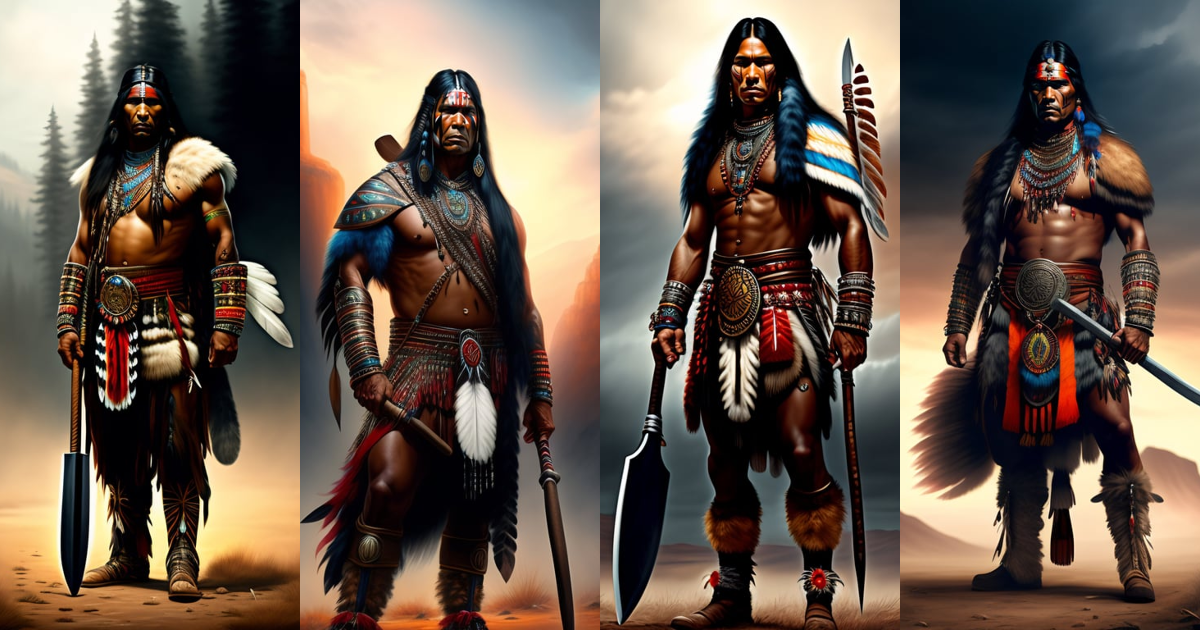 Lexica - Native American indigenous warrior, holding an steel Axe, full ...