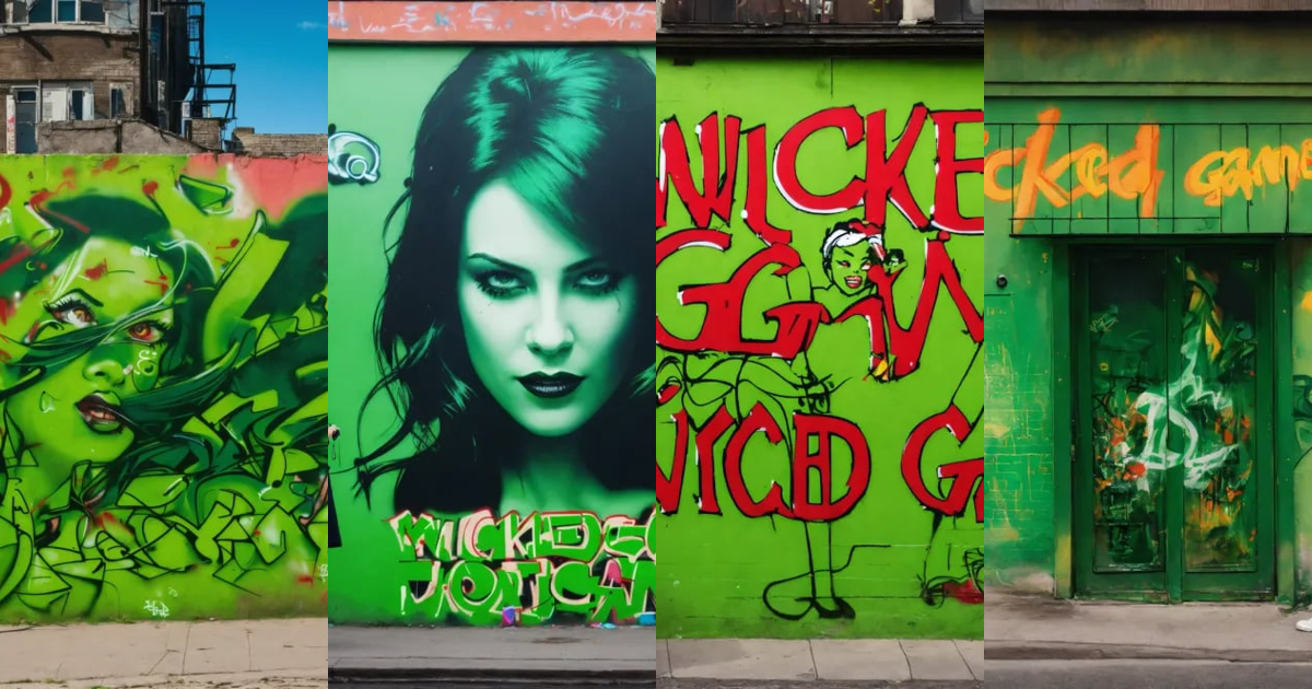 Lexica - A graffiti saying wicked game in green and a woman in front ...