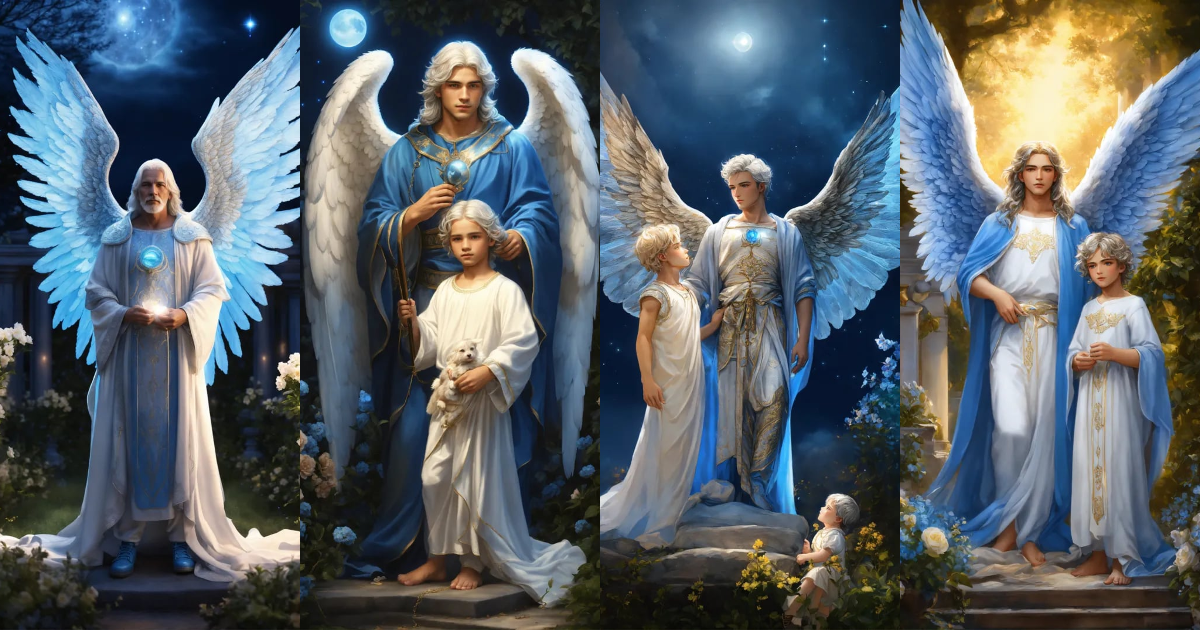 Lexica - 2 male guardian angels with detailed and luminous blue angel ...