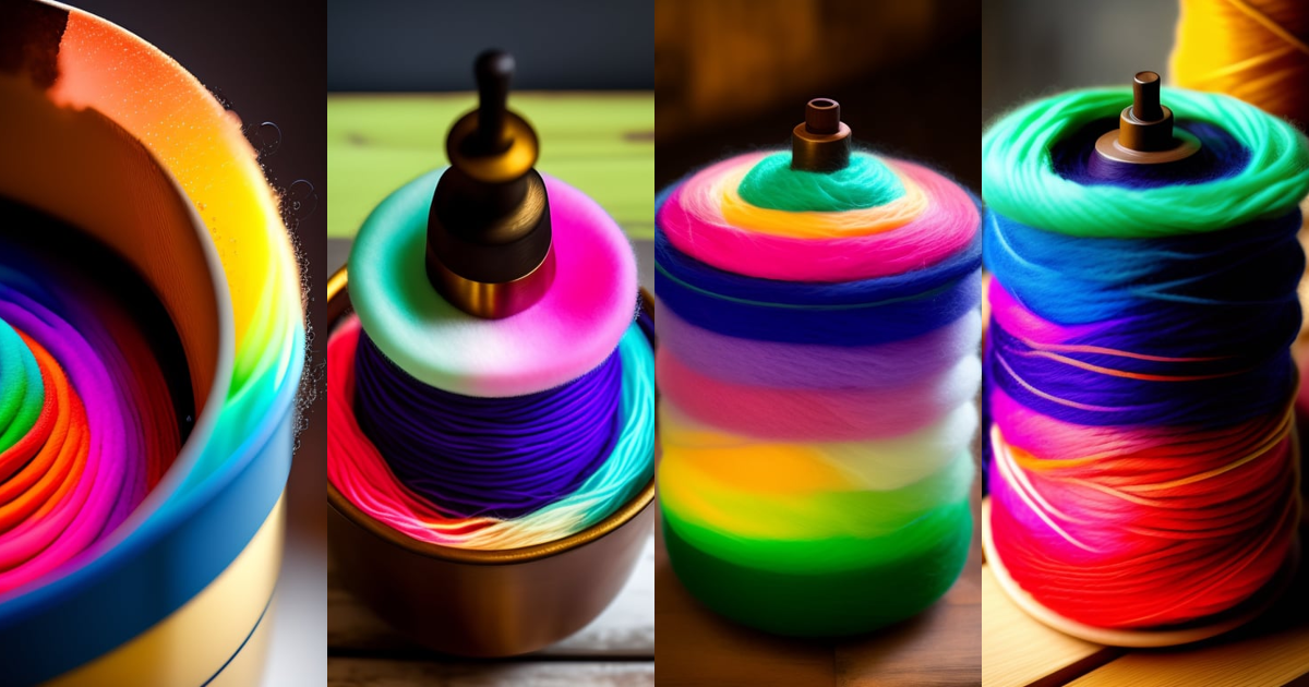 Lexica - Spindle with wool of different colors coming out of a steel ...