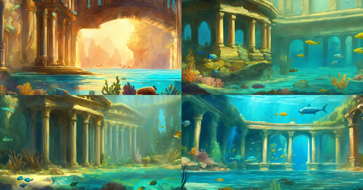 Lexica - Concept art of atlantis ruins under the sea, under water ...