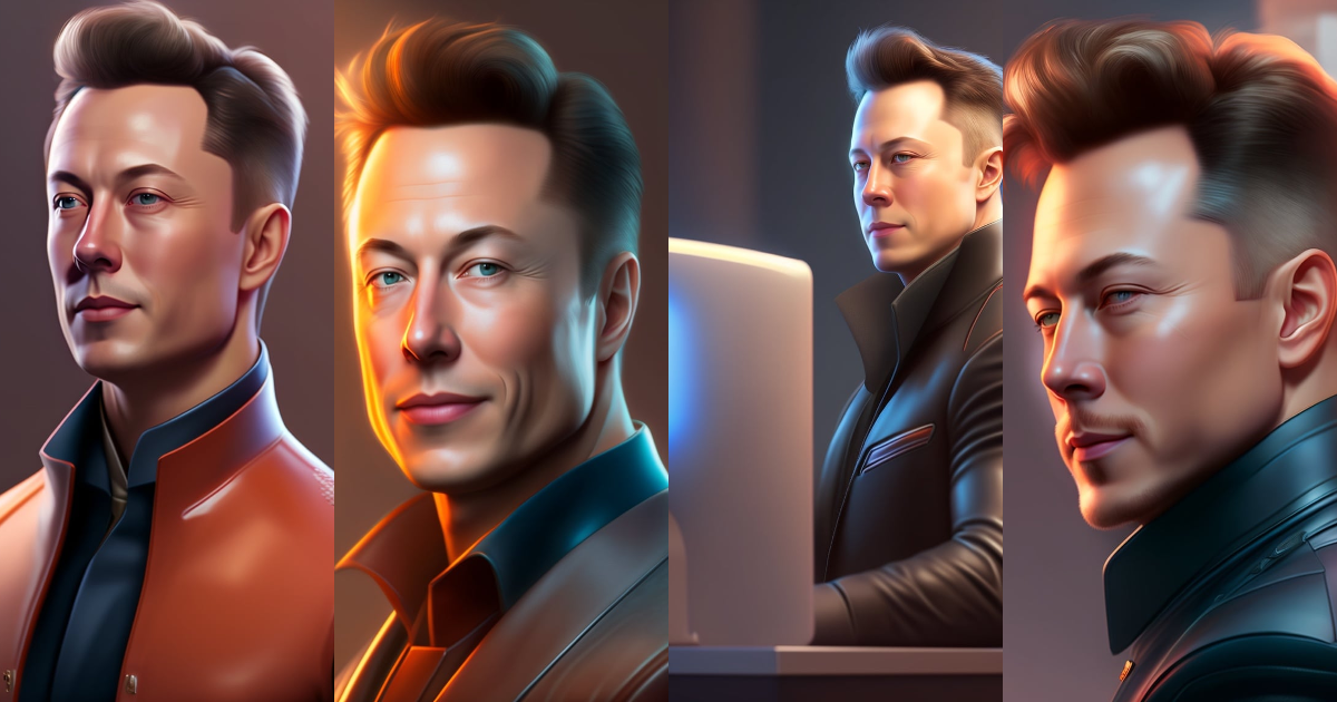 Lexica - Elon Musk with computer, a character side portrait, realistic ...