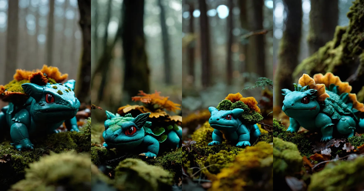 Lexica - A realistic venusaur animal among the trees, forest lake, moss ...