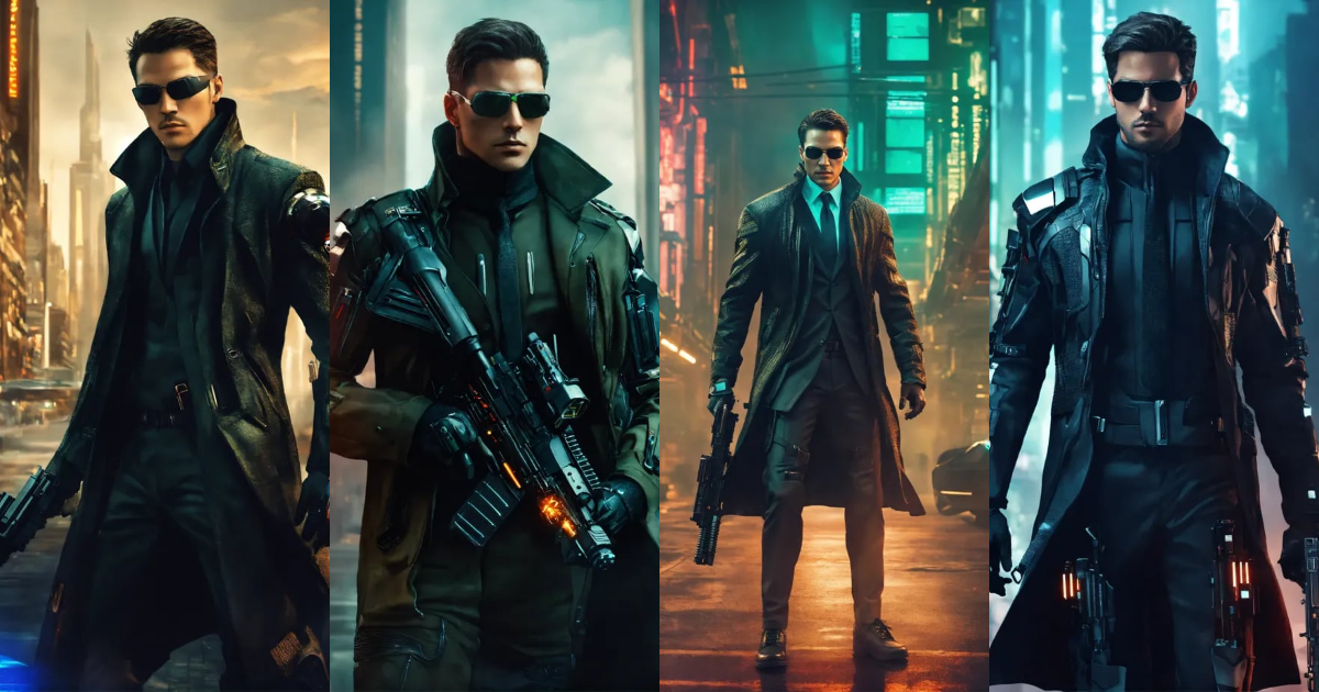 Lexica - A secret agent from the future with a futuristic suit, coat ...